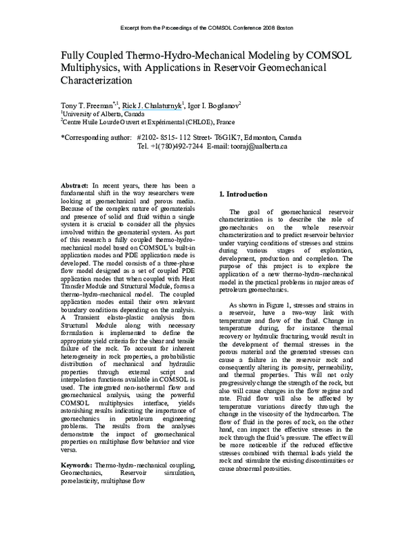 (PDF) Fully Coupled Thermo-Hydro-Mechanical Modeling by COMSOL Multiphysics, with Applications ...