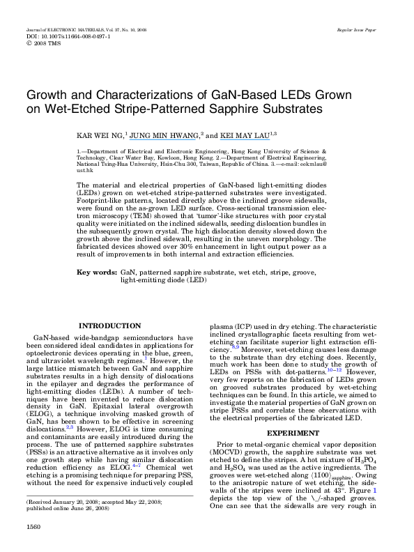 (PDF) Growth and Characterizations of GaN-Based LEDs Grown on Wet-Etched Stripe-Patterned ...
