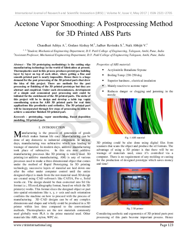 (PDF) Acetone Vapor Smoothing: A Postprocessing Method for 3D Printed ABS Parts