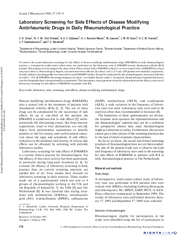 (PDF) Laboratory Screening for Side E¡ects of Disease Modifying ...