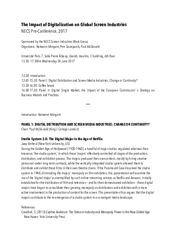 (PDF) The Impact of Digitalization on Global Screen Industries NECS Pre ...