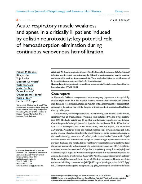 (PDF) Colistin Neurotoxicity Induces Muscle Weakness, Role of ...