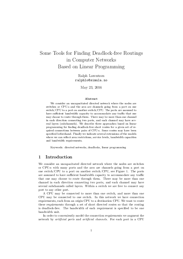 Pdf Some Tools For Finding Deadlock Free Routings In Computer Networks Based On Linear Programming