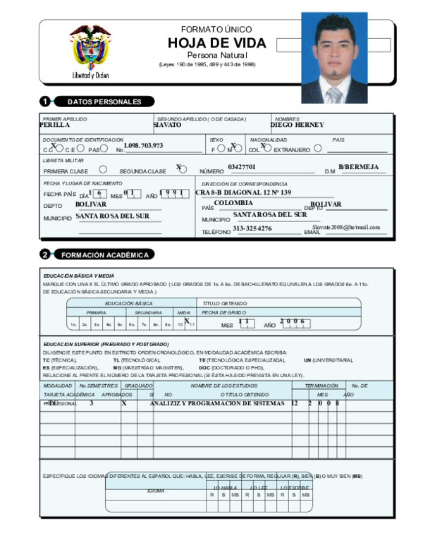 (DOC) HOJA DE VIDA DIEGO PERILLA | felipe F mantilla - Academia.edu