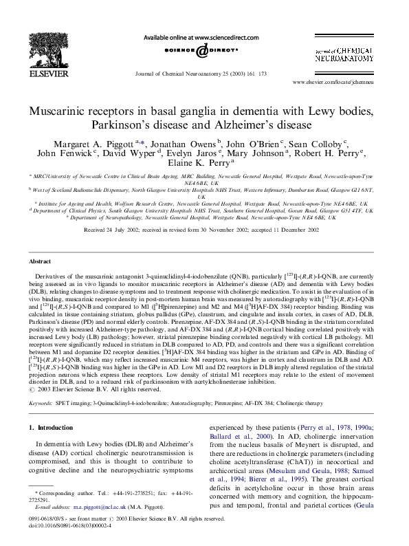 (PDF) Muscarinic receptors in basal ganglia in dementia with Lewy ...
