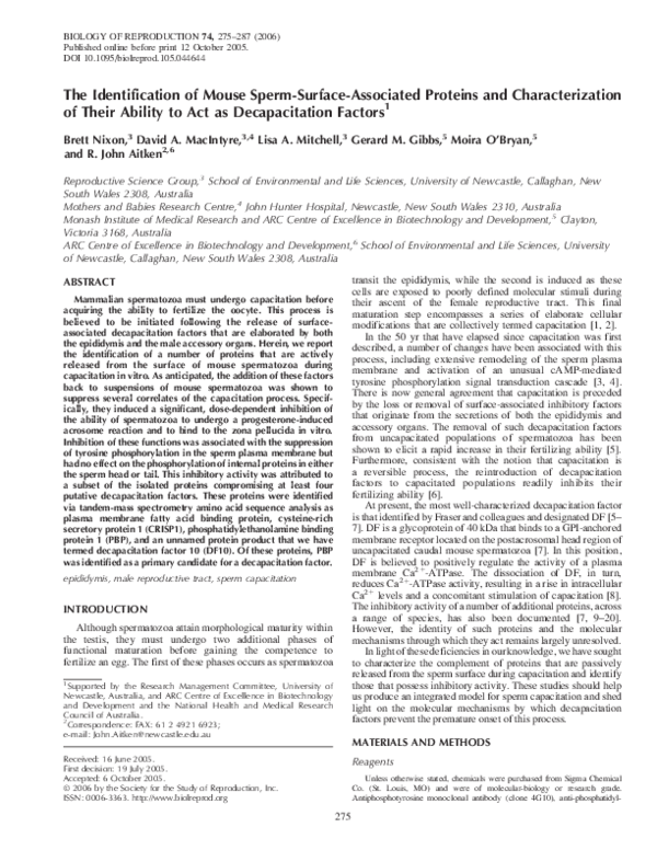 (PDF) The Identification of Mouse Sperm-Surface-Associated Proteins and ...