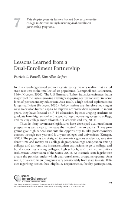 (PDF) Lessons learned from a dual-enrollment partnership