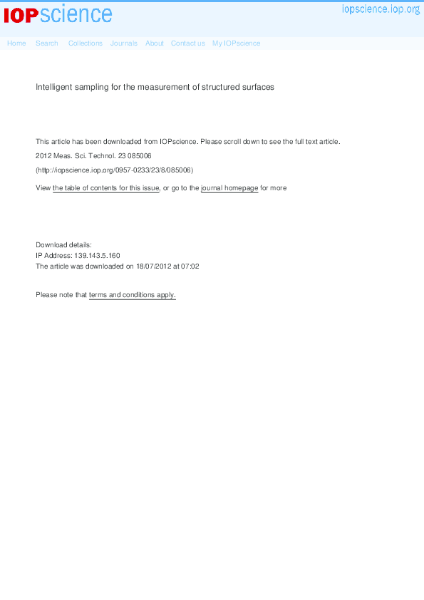 (PDF) Intelligent sampling for the measurement of structured surfaces