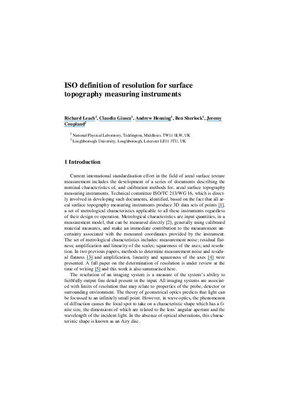 (PDF) ISO Definition of Resolution for Surface Topography Measuring ...