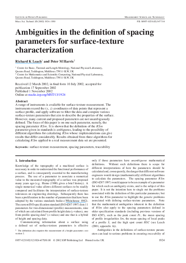 (PDF) Ambiguities in the definition of spacing parameters for surface ...