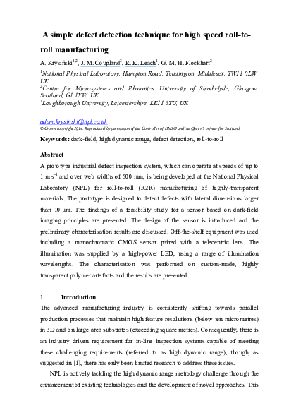(PDF) A simple defect detection technique for high speed roll-to-roll ...