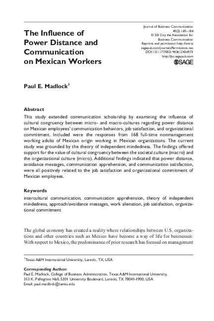 (PDF) The Influence of Power Distance and Communication on Mexican Workers