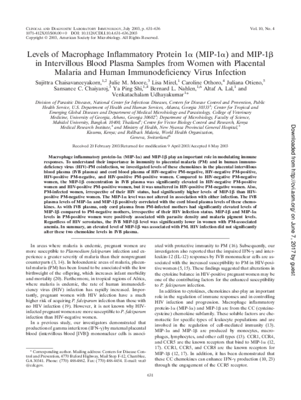 (PDF) Levels of Macrophage Inflammatory Protein 1 (MIP-1 ) and MIP-1 in Intervillous Blood ...