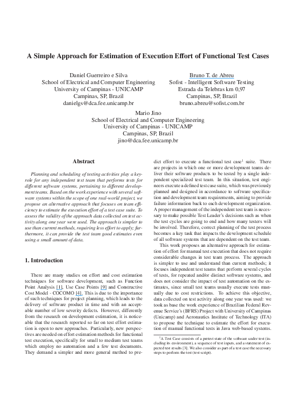Pdf A Simple Approach For Estimation Of Execution Effort Of