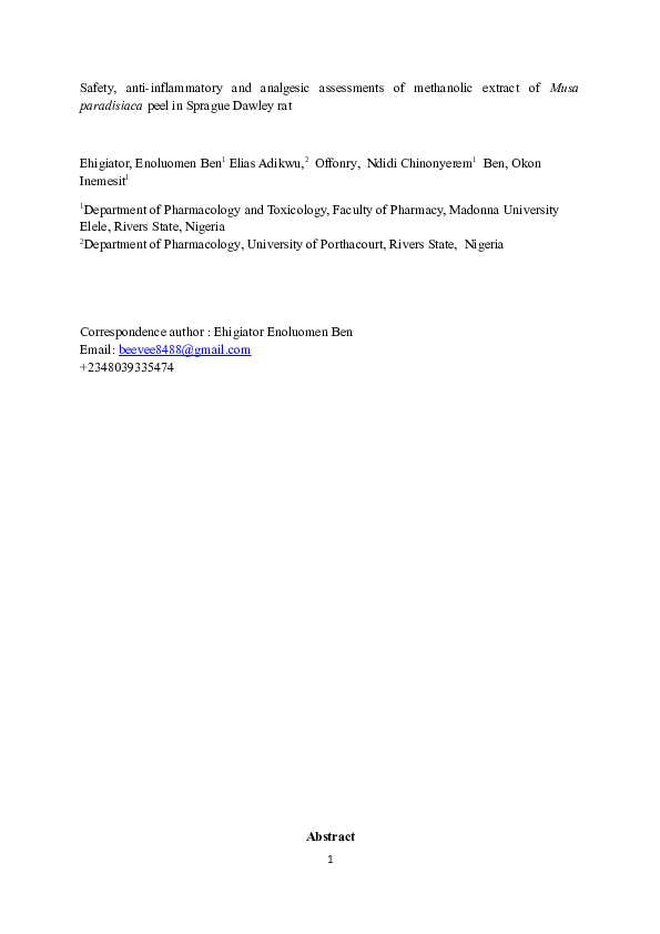 (DOC) Safety, anti-inflammatory and analgesic assessments of methanolic ...