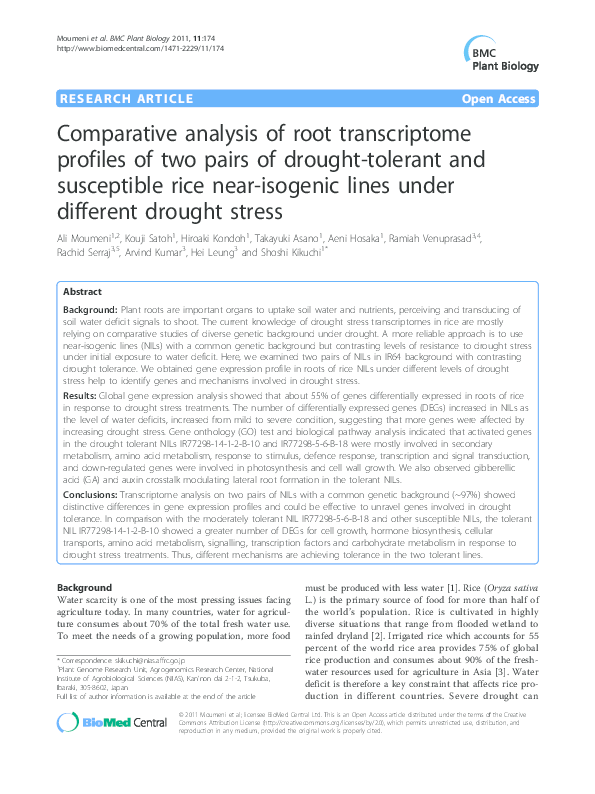 (PDF) Comparative analysis of root transcriptome profiles of two pairs ...