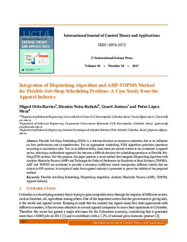 Pdf Integration Of Dispatching Algorithm And Ahp Topsis Method For