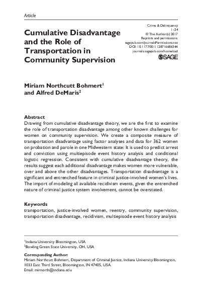 (PDF) Cumulative Disadvantage and the Role of Transportation in ...