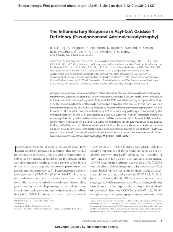 The Inflammatory Response in Acyl-CoA Oxidase 1 Deficiency ...