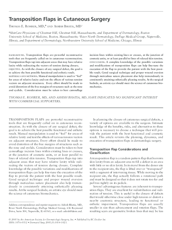 (PDF) Transposition Flaps in Cutaneous Surgery