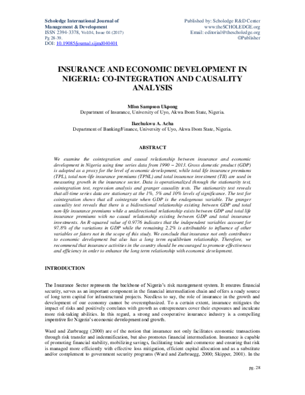 (PDF) INSURANCE AND ECONOMIC DEVELOPMENT IN NIGERIA: CO-INTEGRATION AND ...