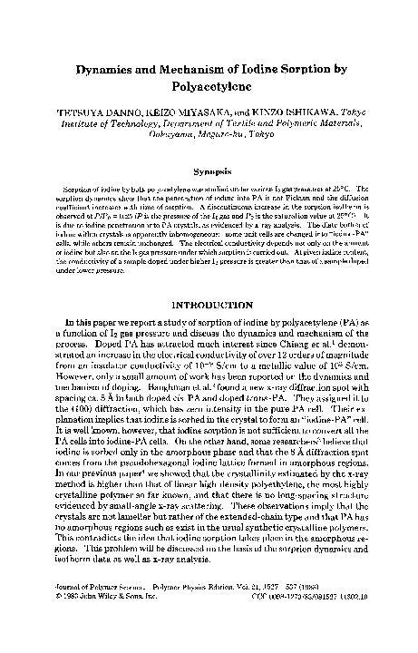 (PDF) Dynamics and mechanism of iodine sorption by polyacetylene