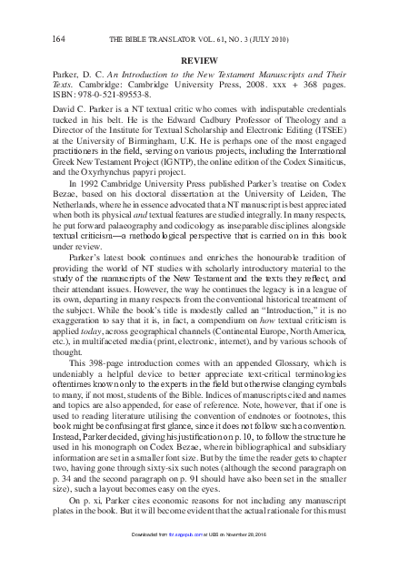 (PDF) Ebojo, Review of D.C. Parker's Intro to NT Mss and their Texts.pdf