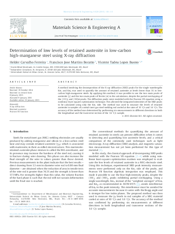 (PDF) Determination of low levels of retained austenite in low-carbon ...