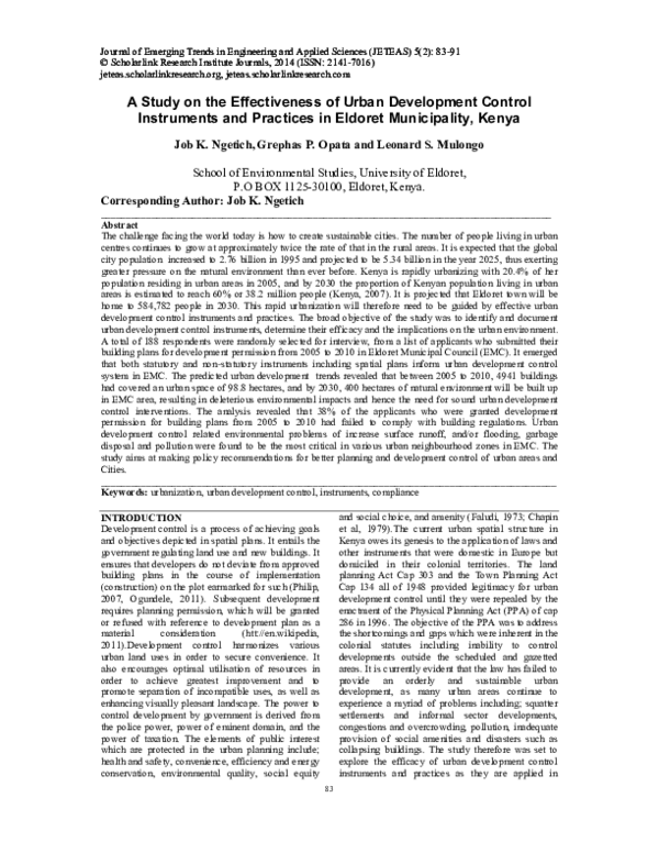 (PDF) A Study on the Effectiveness of Urban Development Control ...