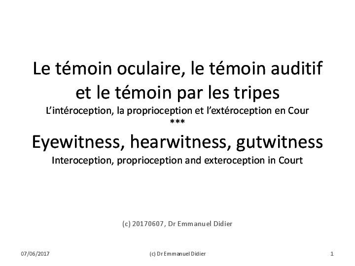 (PPT) Le témoin oculaire, le témoin auditif et le témoin par les tripes ...