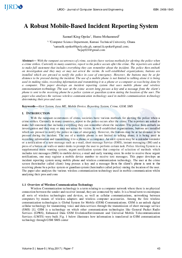 (PDF) A Robust Mobile-Based Incident Reporting System
