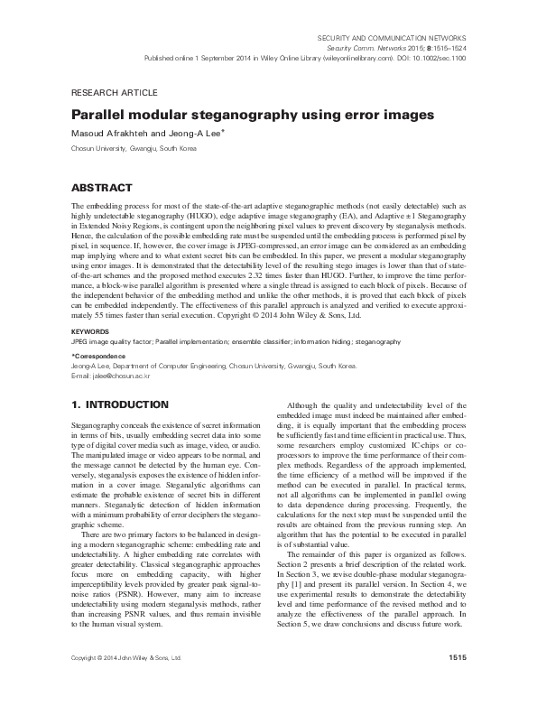 Pdf Parallel Modular Steganography Using Error Images