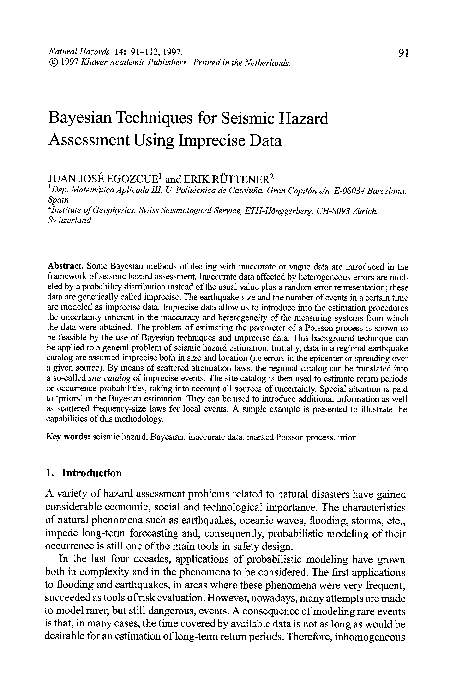 (PDF) Bayesian techniques for seismic hazard assessment using imprecise ...