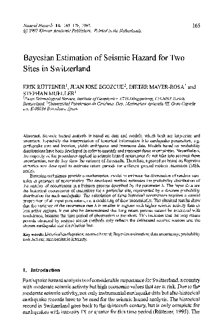 (PDF) Bayesian estimation of seismic hazard for two sites in Switzerland