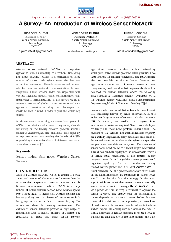 (PDF) A Survey-An Introduction of Wireless Sensor Network