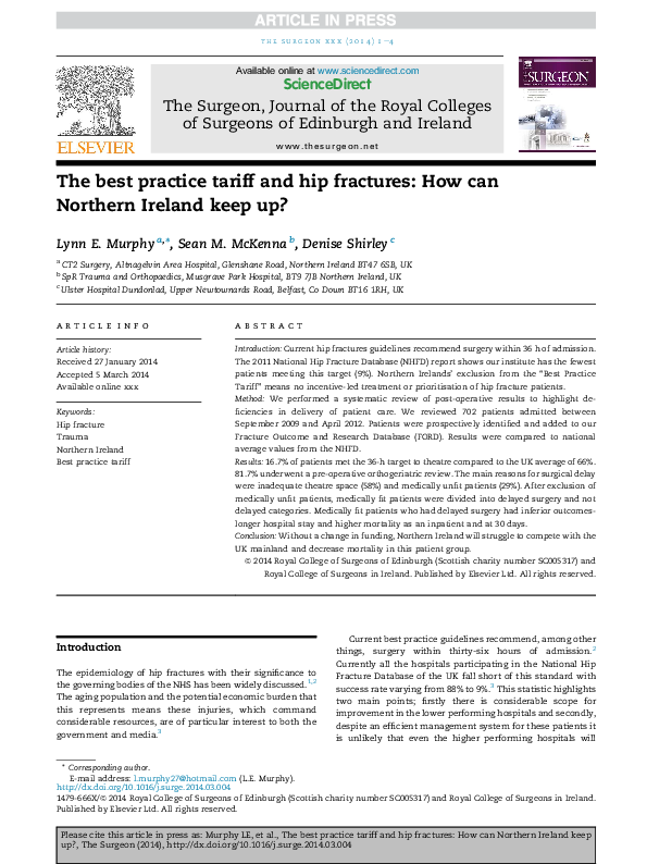 (PDF) The best practice tariff and hip fractures: How can Northern ...