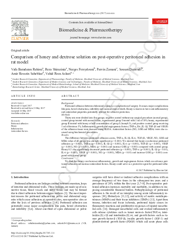 (PDF) Comparison of honey and dextrose solution on post-operative ...