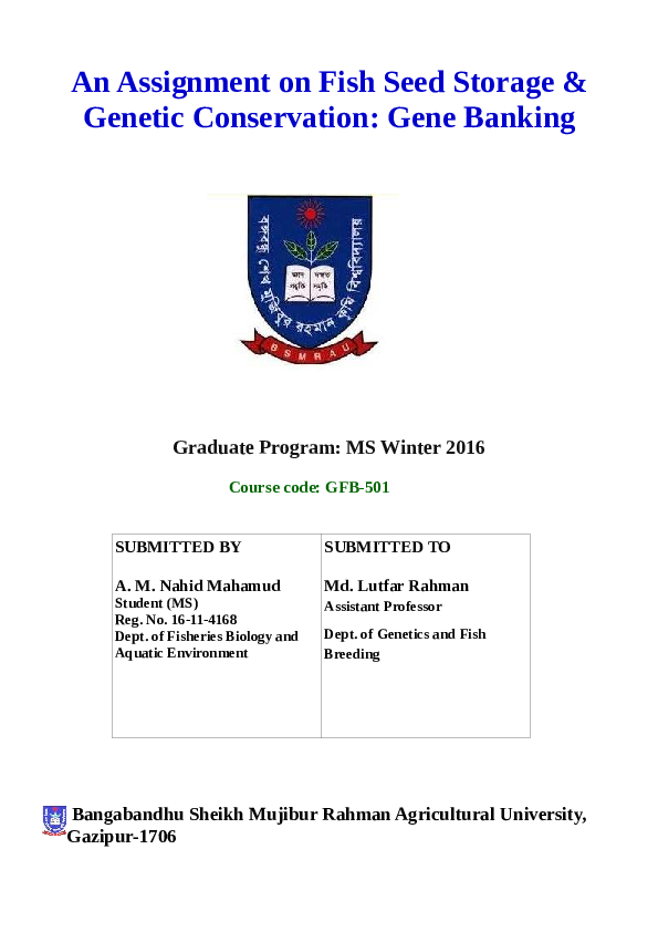 (PDF) Fish Seed Storage & Genetic Conservation: Gene Banking