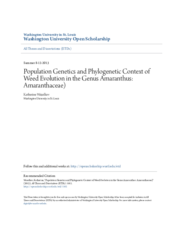 (PDF) Population Genetics and Phylogenetic Context of Weed Evolution in ...