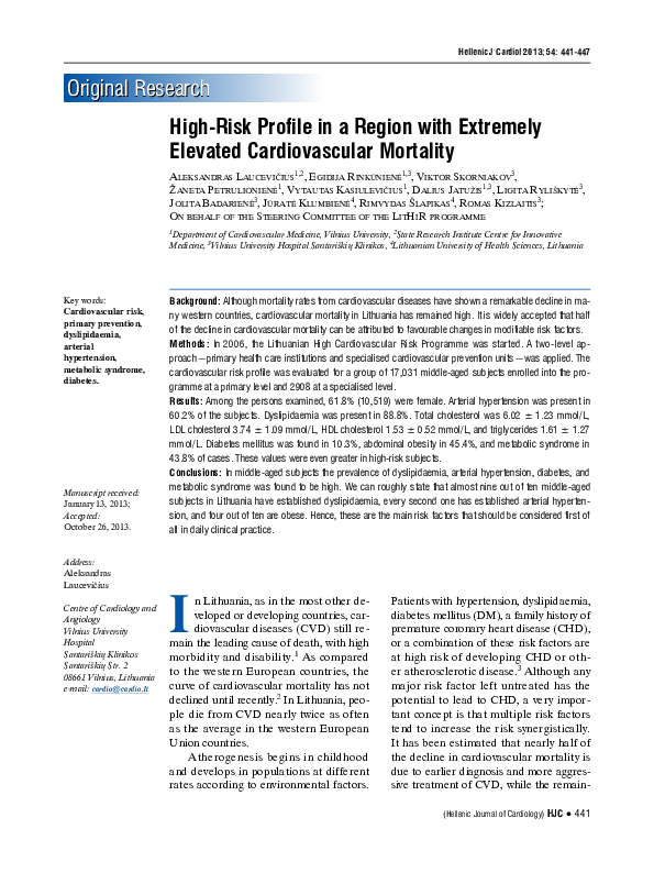 (PDF) High-risk profile in a region with extremely elevated ...
