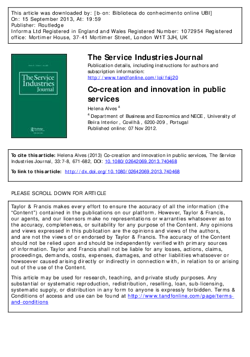 (PDF) The Service Industries Journal Co-creation and innovation in ...