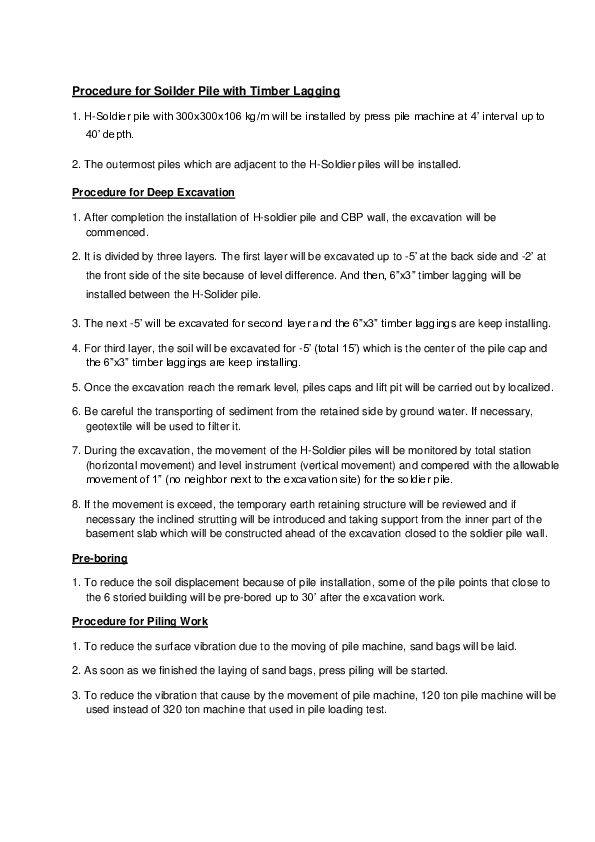 (DOC) Procedure for Soilder Pile with Timber Lagging