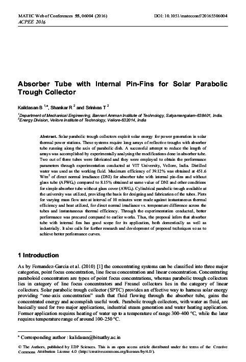 (PDF) Enhanced Solar Absorber Tube with Pin-Fins