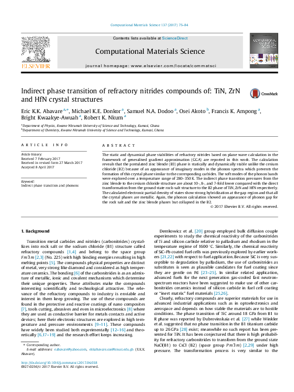 (PDF) Indirect phase transition of refractory nitrides compounds of ...