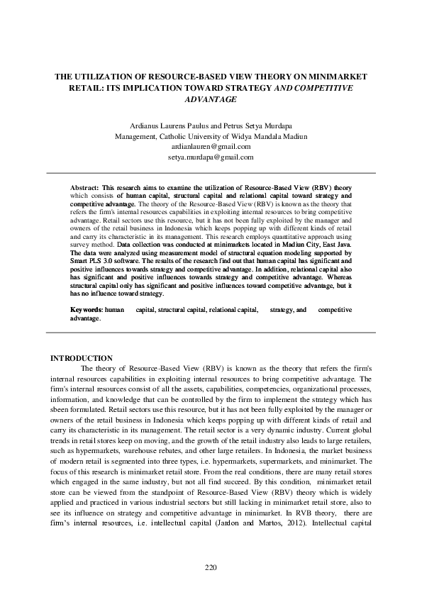 (PDF) THE UTILIZATION OF RESOURCE-BASED VIEW THEORY ON MINIMARKET ...