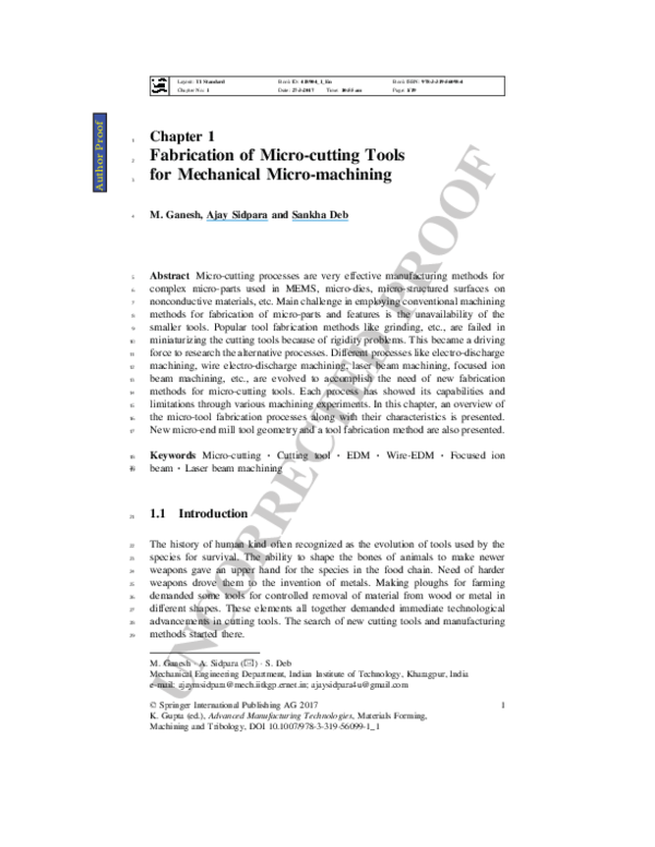 (PDF) Fabrication of Micro-cutting Tools 3 for Mechanical Micro-machining