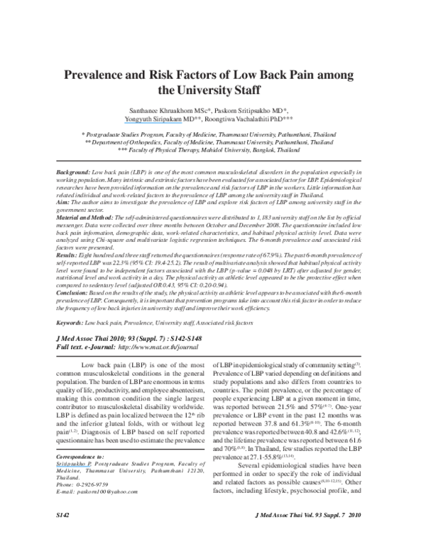 (PDF) Low back pain among nurses: Effect of psychological and ...