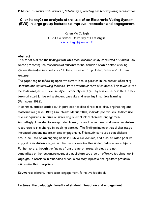 (PDF) Click happy?: an analysis of the use of an Electronic Voting System (EVS) in large group ...