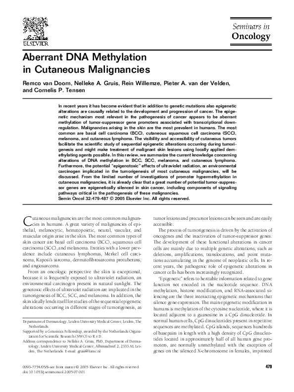 (PDF) Aberrant DNA Methylation in Cutaneous Malignancies
