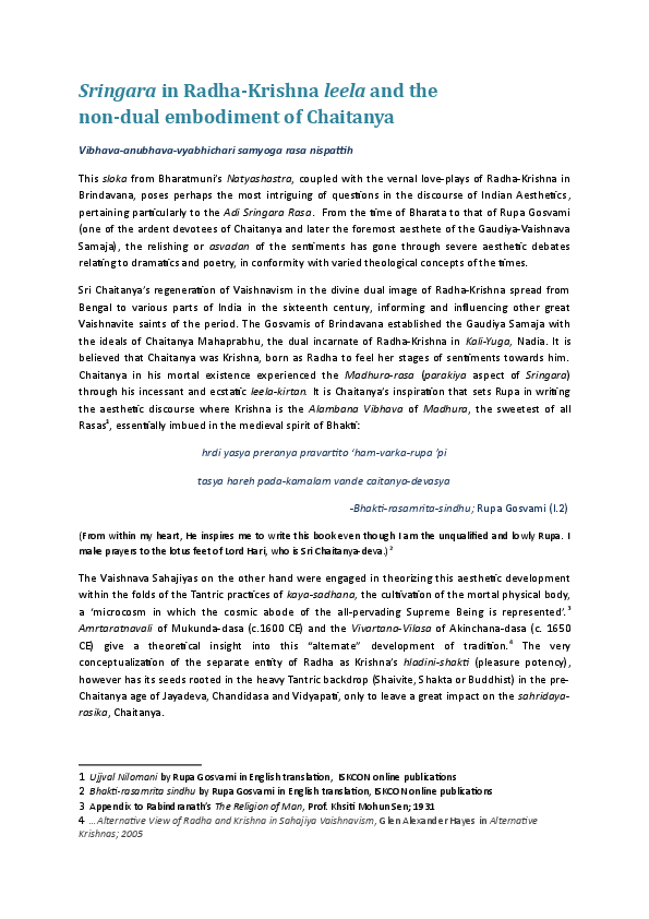 (DOC) Sringara in Radha-Krishna leela and the non-dual embodiment of ...